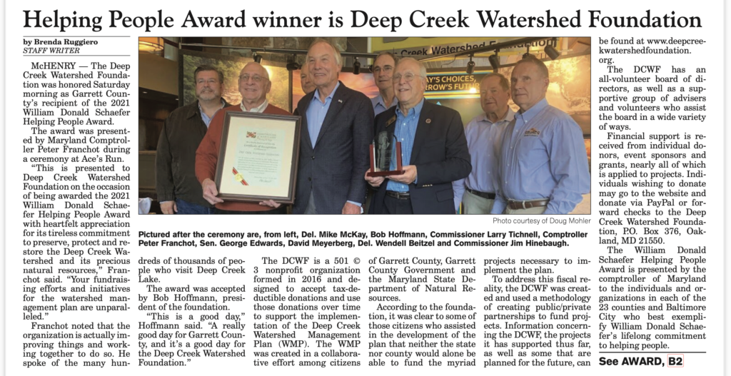 Helping People Award winner is Deep Creek Watershed Foundation - DCWF