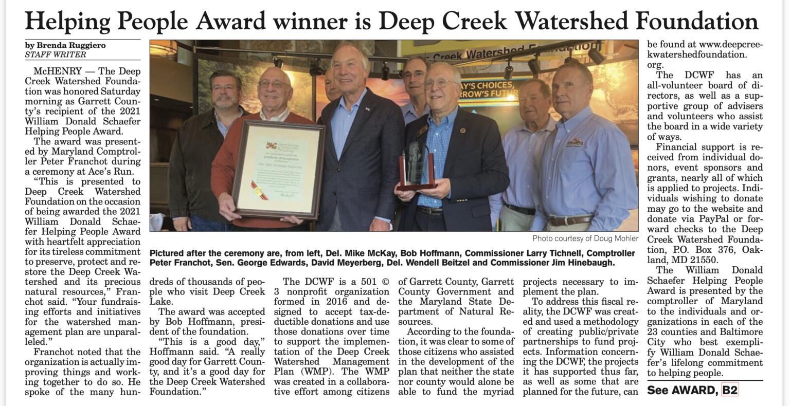 Helping People Award winner is Deep Creek Watershed Foundation - DCWF