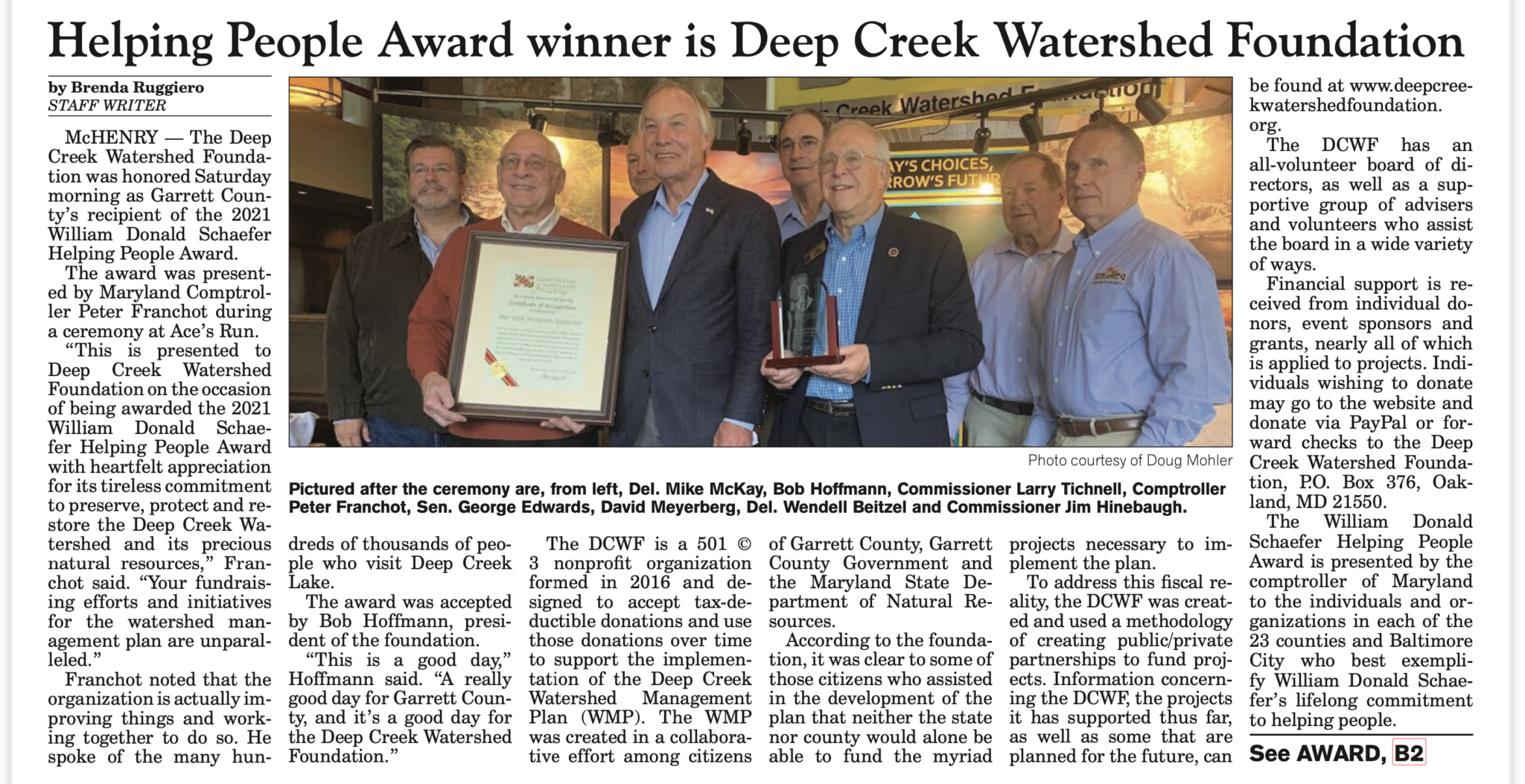 Helping People Award winner is Deep Creek Watershed Foundation - DCWF